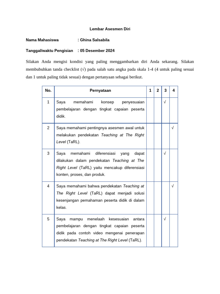 Lembar Asesmen Diri | PDF