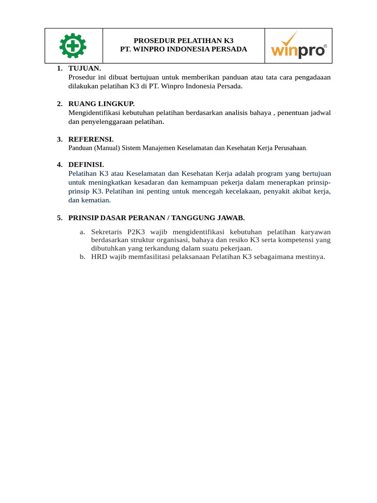 PROSEDUR PELATIHAN K3 | PDF