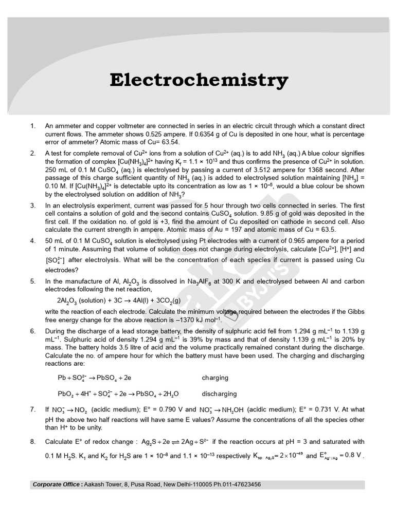 XII 3. Electrochemistry Question | PDF | Electrochemistry | Materials