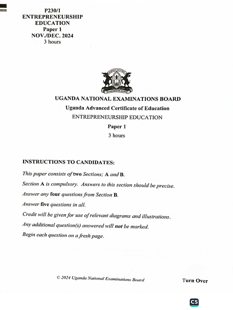 UNEB UACE ENT 1 2024 | PDF