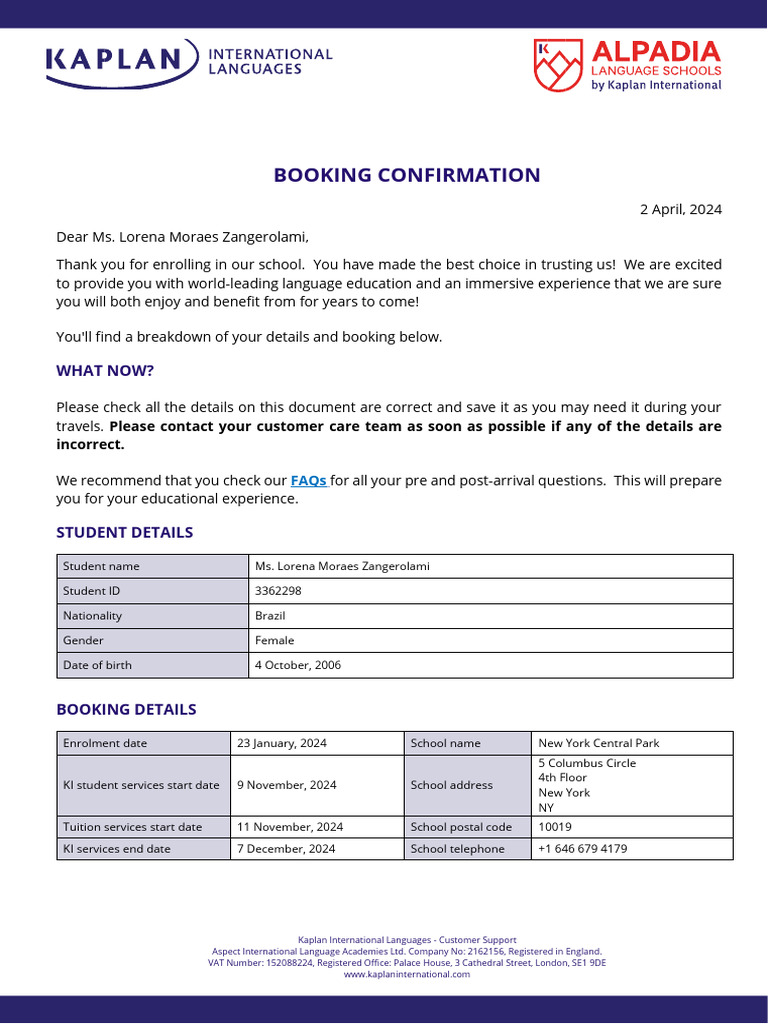 Booking Confirmation -ATUALIZADO | PDF | Travel Visa