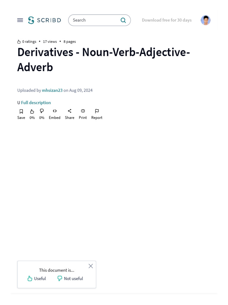 Derivatives - Noun-Verb-Adjective-Adverb _ PDF _ Adverb _ Adjective ...