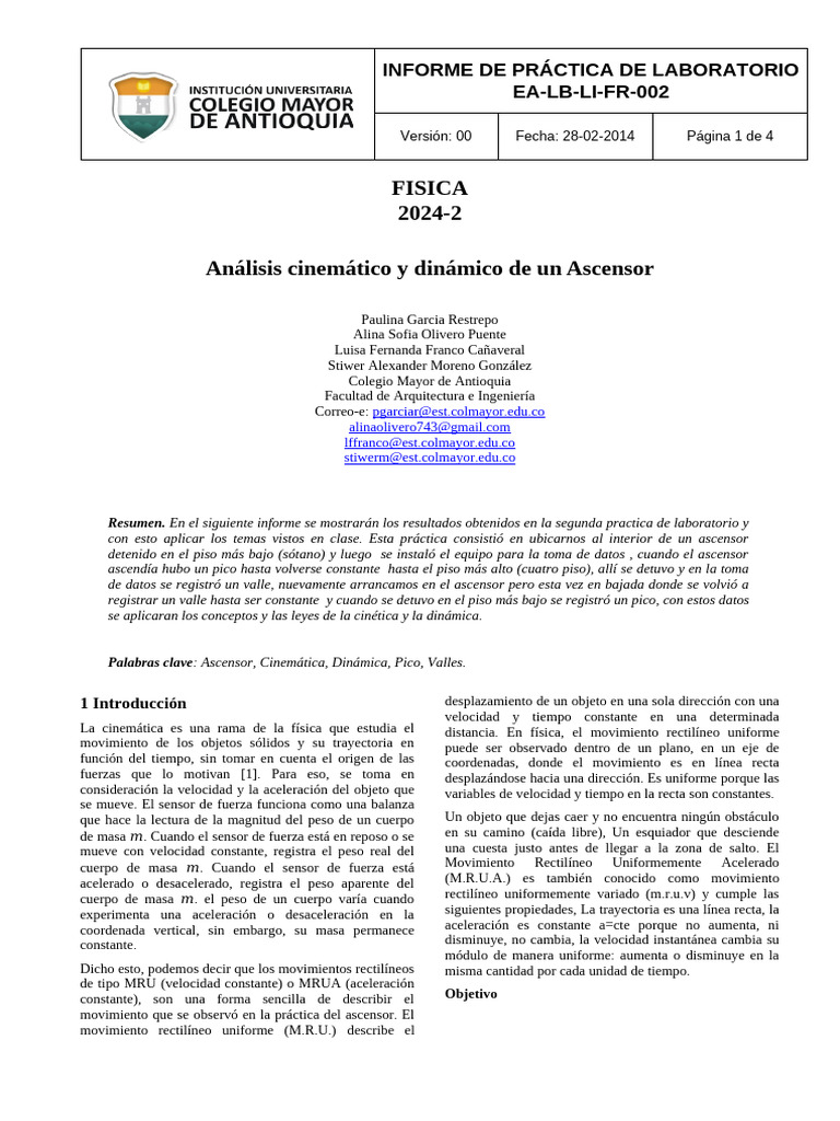 EA-LB-LI-FR-002 Informe de Práctica de Laboratorio | PDF | Aceleración | Velocidad