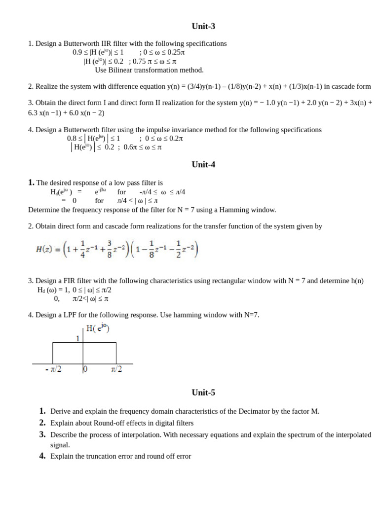 DSP Important Questions-1 | PDF | Applied Mathematics | Electrical Engineering