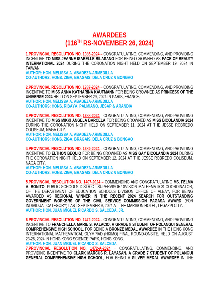 Awardees November 26 2024 | PDF