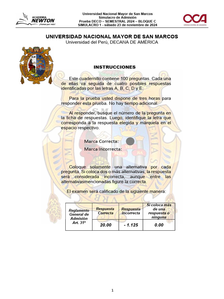 Simulacro 1 - Semestral - Bloque C | PDF | Cerebro | Mente