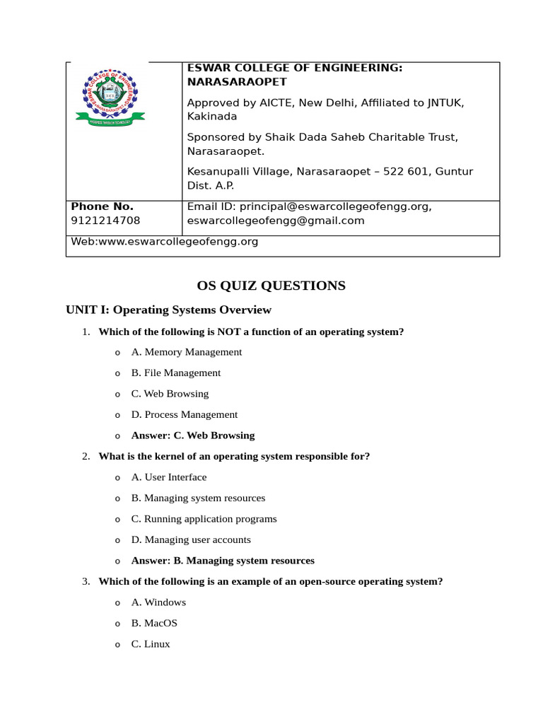 Os Quiz Questions | PDF | Operating System | System Software