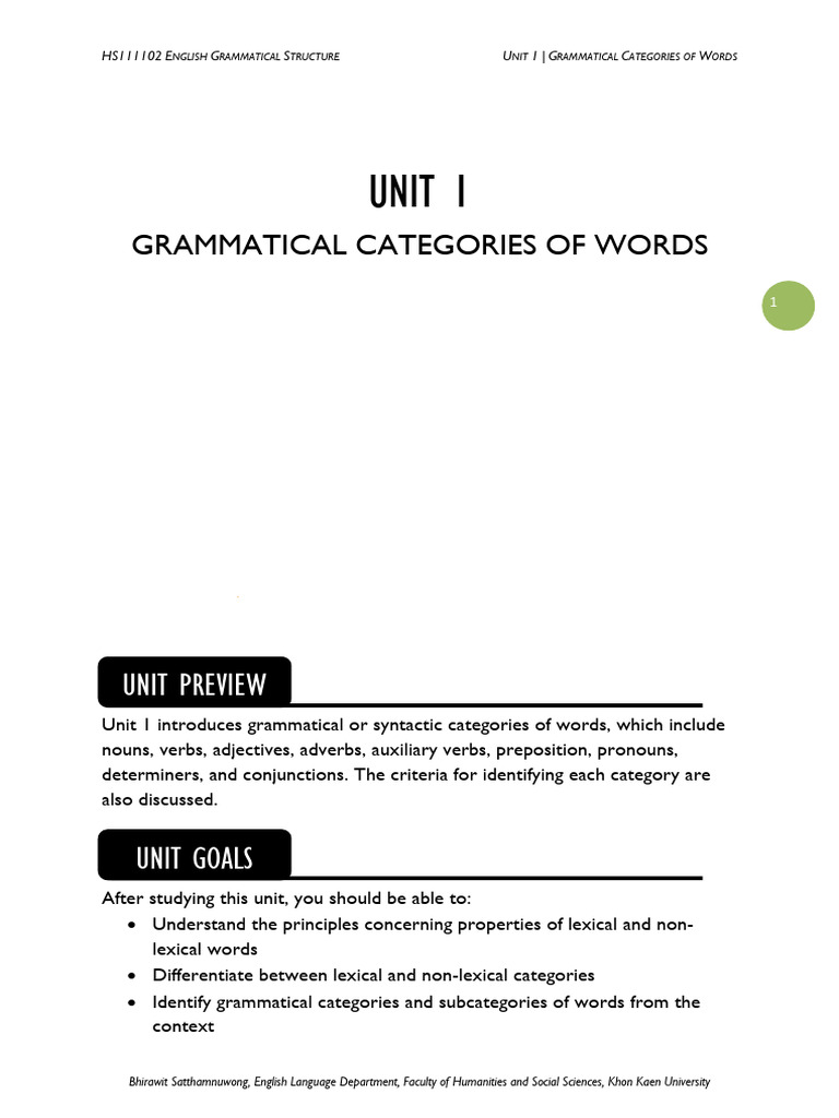 UNIT 1 class note | PDF | Part Of Speech | Verb