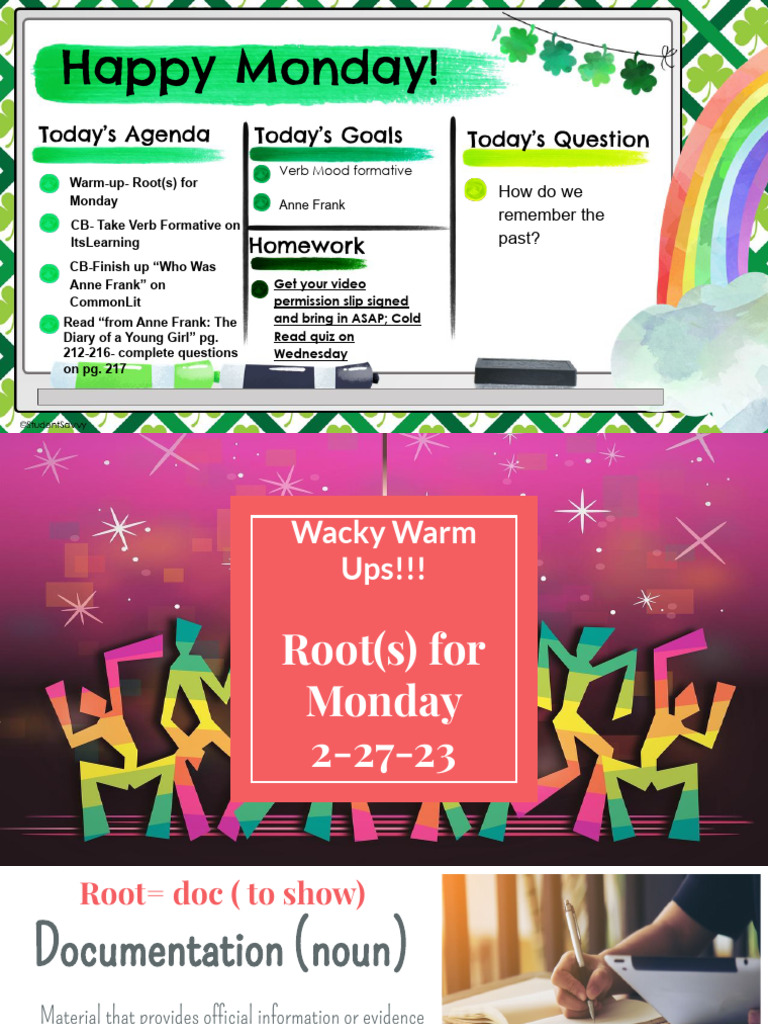 Monday Agenda: Anne Frank & Verbs | PDF | Verb | Grammar
