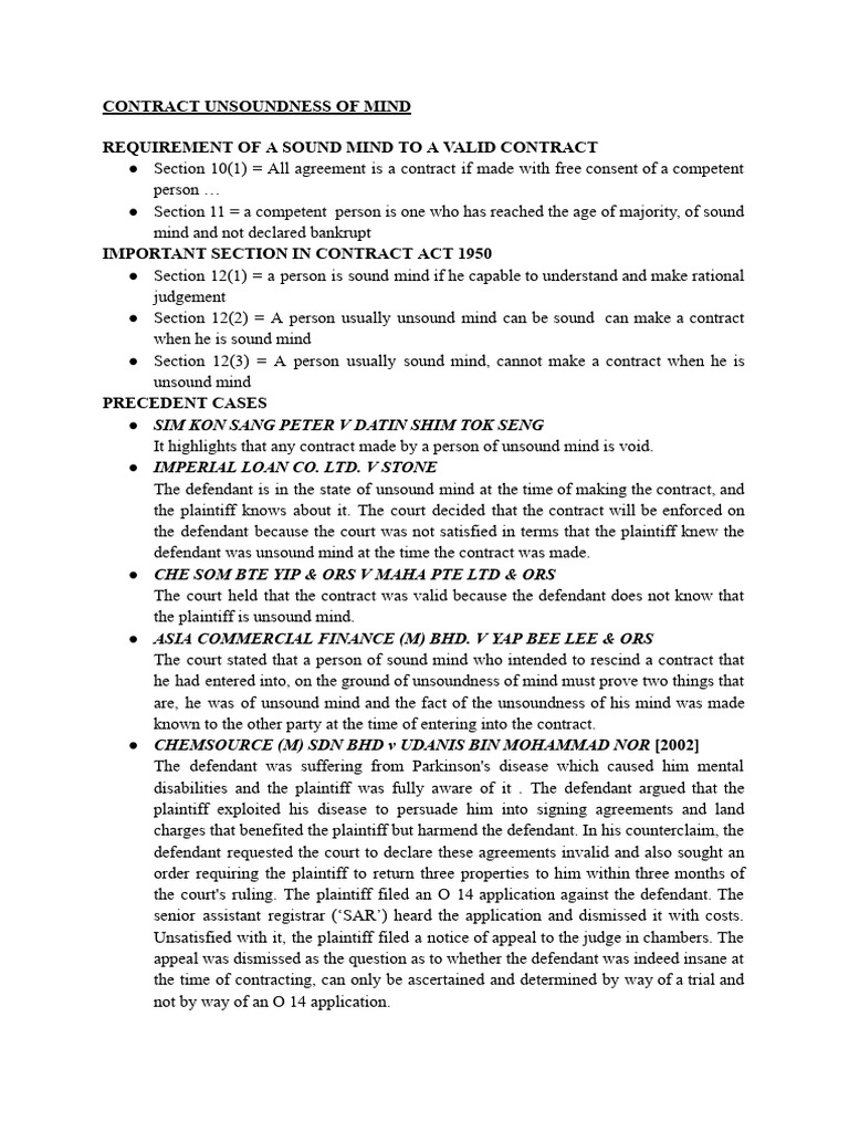 Contract Unsoundness of Mind | PDF | Common Law | Justice