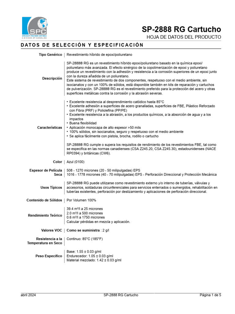 SP-2888 RG Cartucho PDS | PDF | Revestimiento | Epoxy