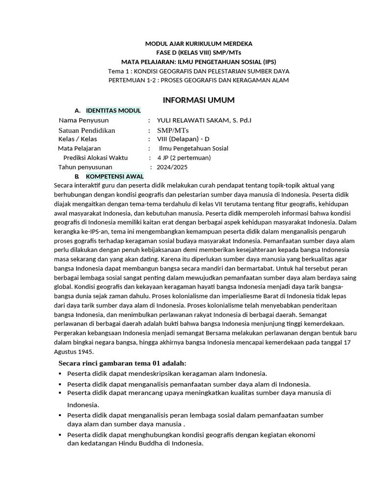 Modul Ajar Kurikulum Merdeka Ips 2024 | PDF