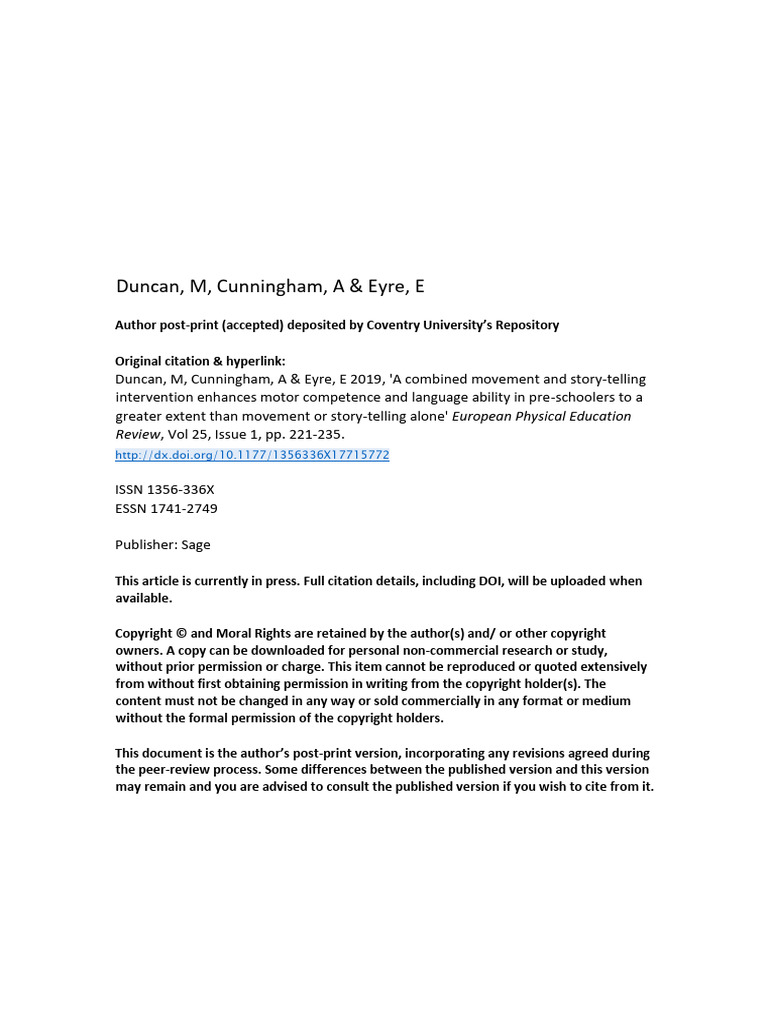 A Combined Movement and Story-Telling Intervention Enhances Motor ...