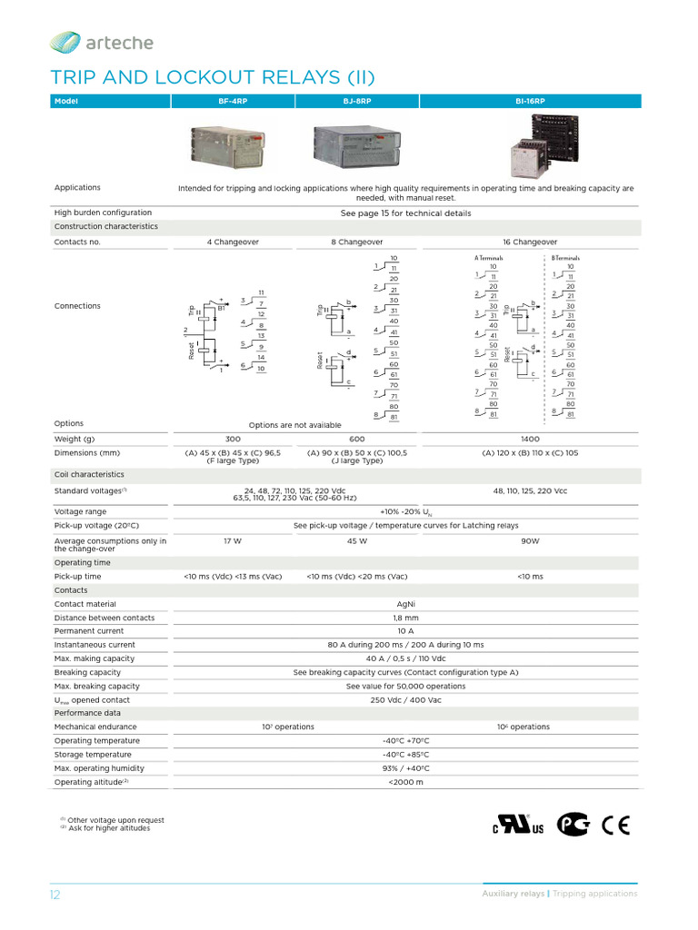 Datasheet Arteche BJ 8RP 321196 | PDF | Relay | Equipment