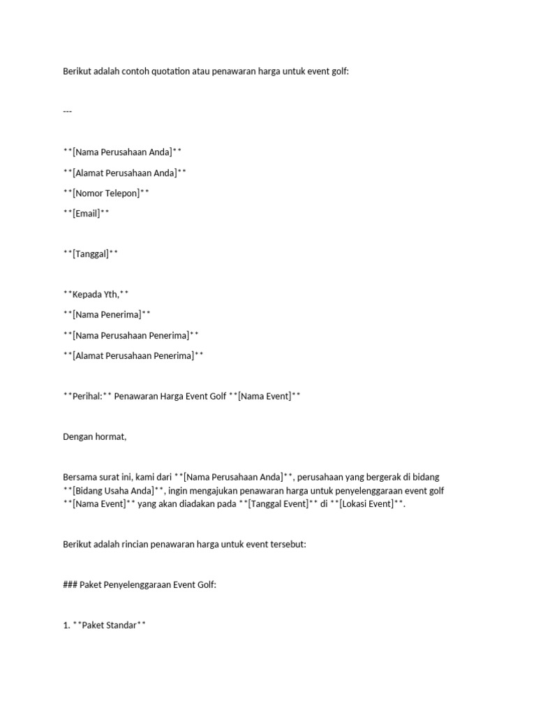 Contoh Quotation Event Golf | PDF