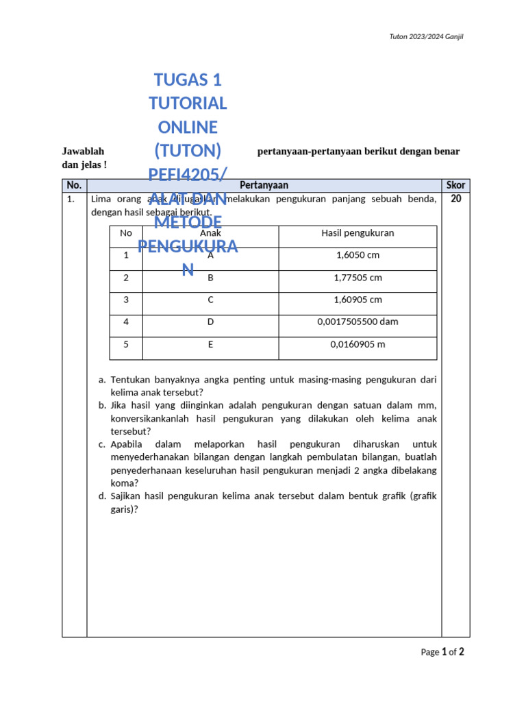 PEFI4205 AlatDanMetodePengukuran Tugas1 2023ganjil | PDF