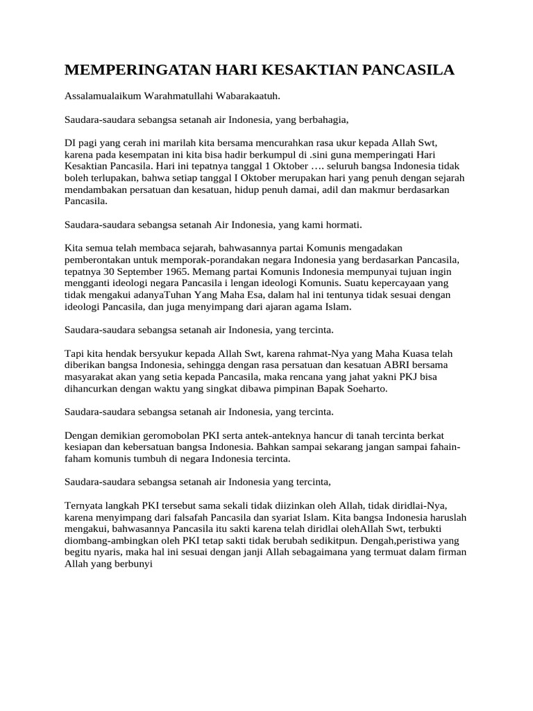 Pidato Hari Kesaktian Pancasila | PDF