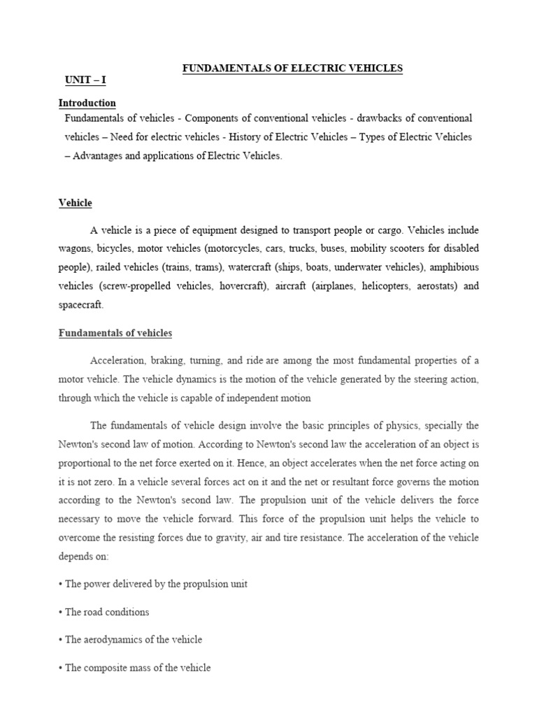 UNIT-I | PDF | Electric Vehicle | Plug In Hybrid