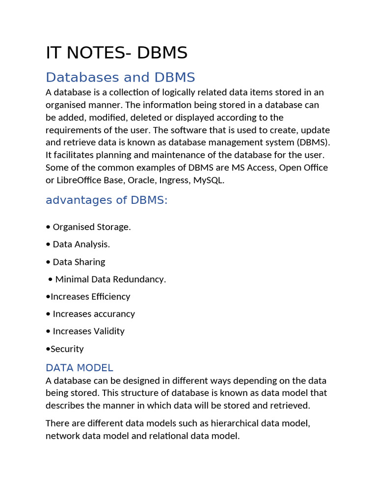 IT notes | PDF | Databases | Relational Database