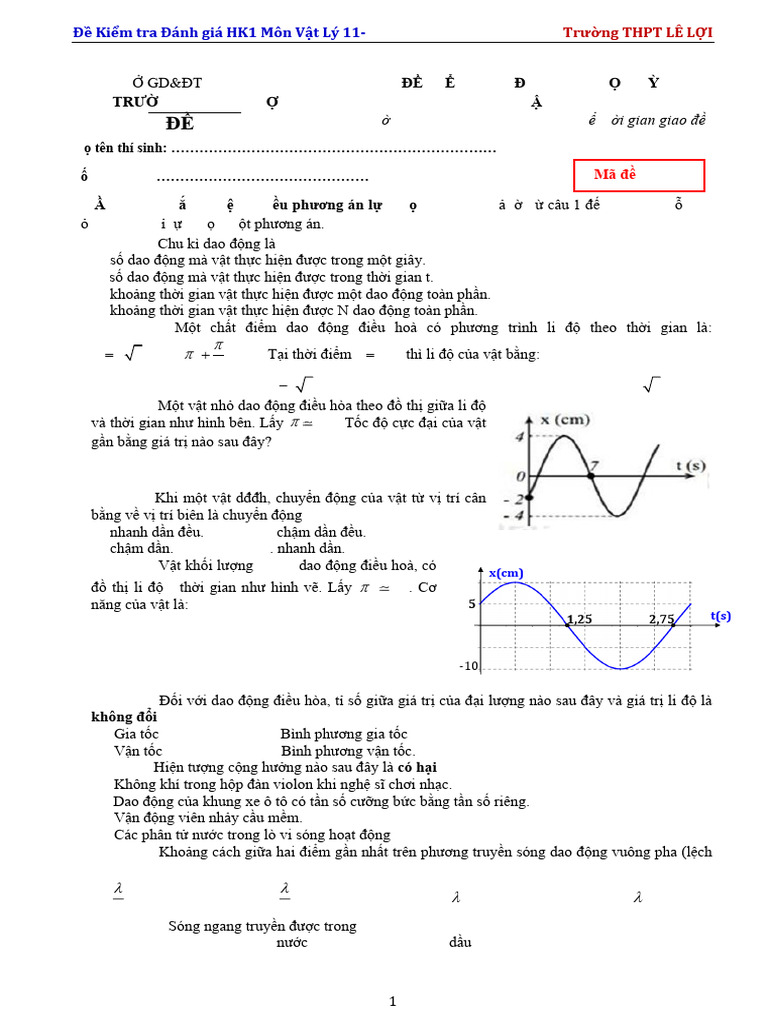 D1-TO 2-VAT LI 11-CTST-ĐỀ 001-CHK1- GHEP FILE( ĐÃ PBL2) | PDF