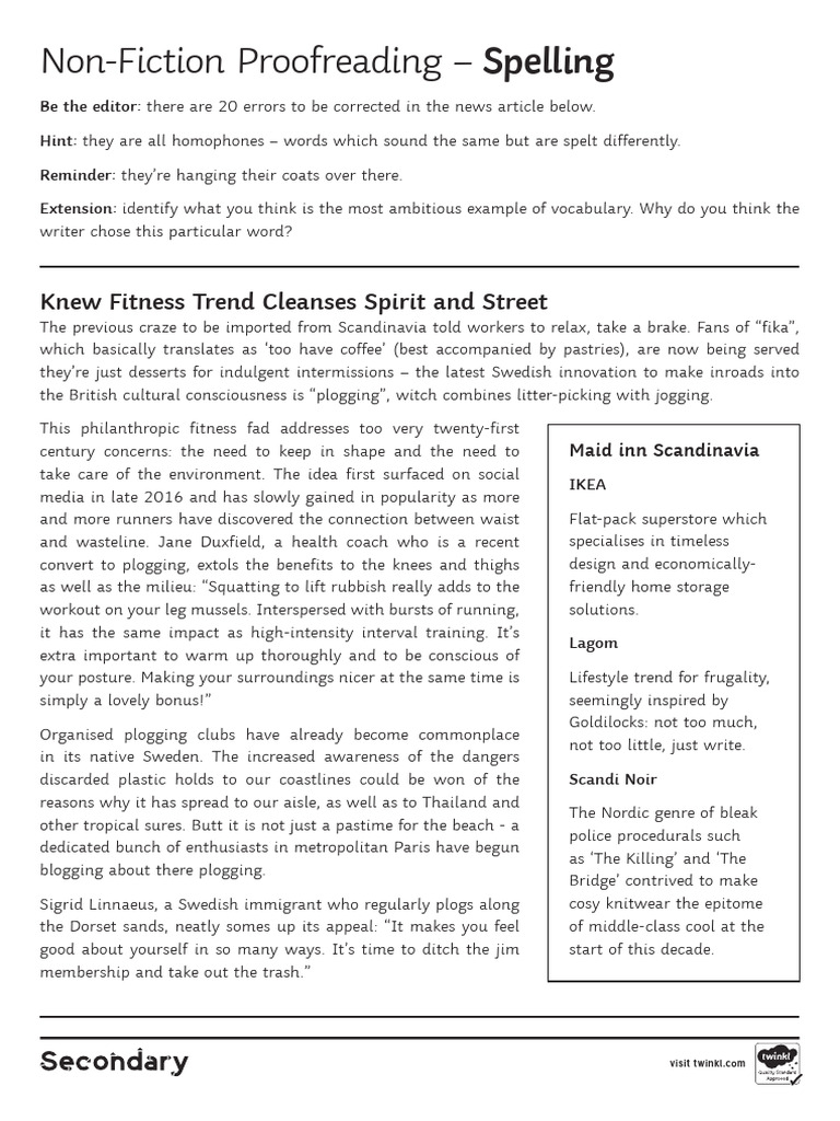 Plogging Proofreading Lower Ability Spelling Worksheet | PDF