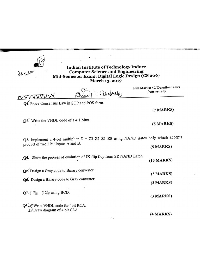 IIT Indore, Digital Logic Design, MidSemester Papers | PDF