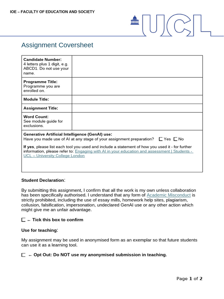 IOE Assignment Coversheet 24-25 | PDF