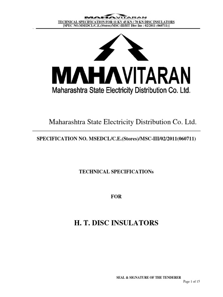 11 KV 45 KN / 70 KN Disc Insulators Spec | PDF | Insulator (Electricity ...