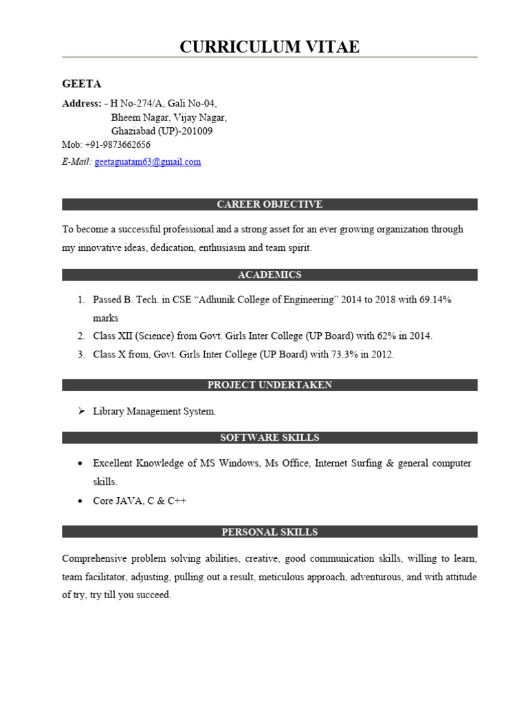Geeta's Professional CV and Skills | PDF