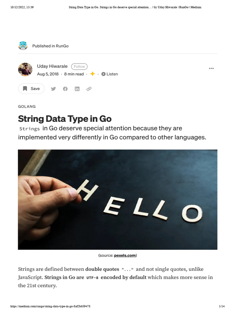 03-String Data Type in Go. Strings in Go Deserve Special Attention - by Uday Hiwarale - RunGo ...