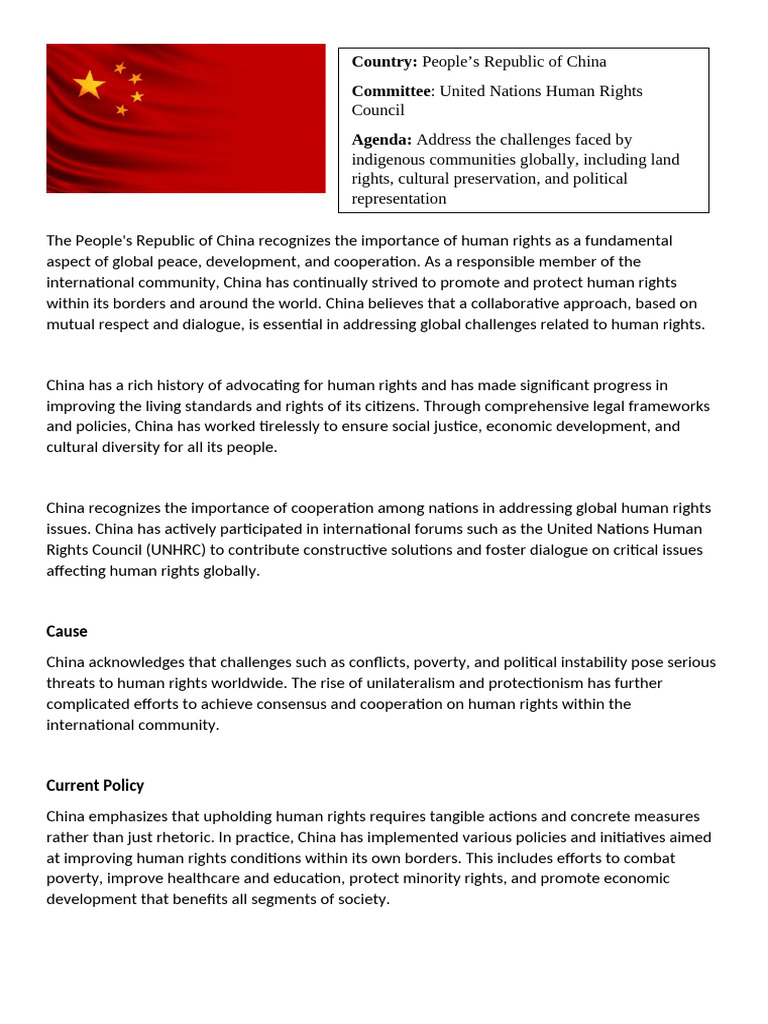 Position Paper People's Republic of China UNHRC | PDF | Human Rights ...