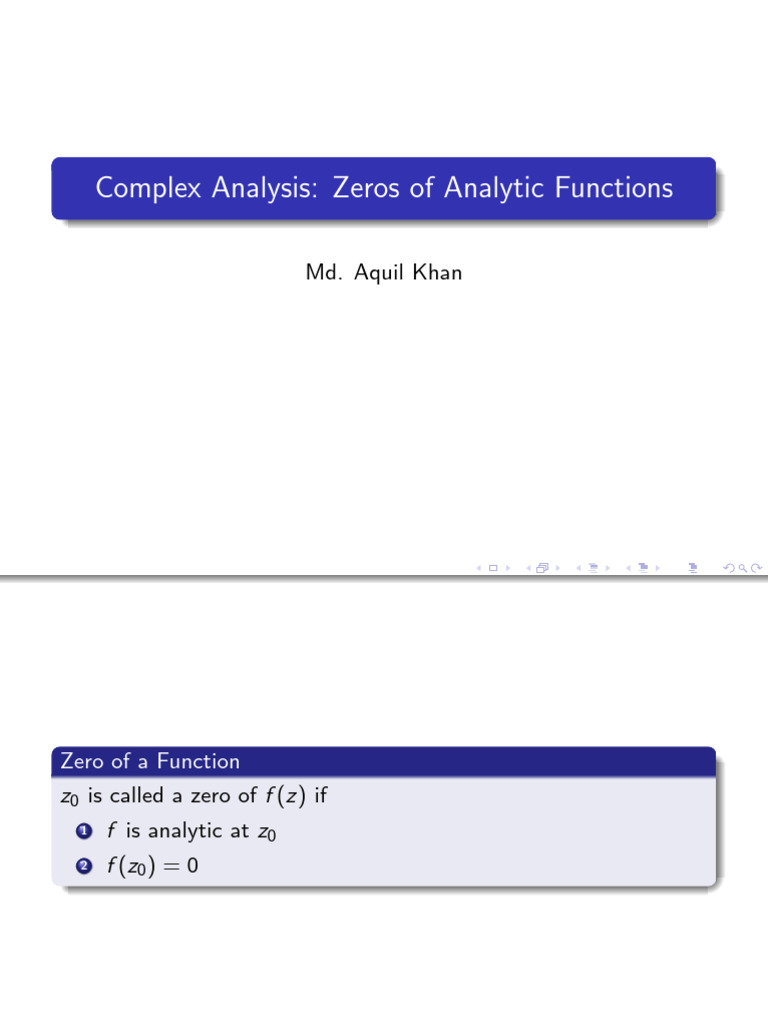 IIT Indore, Complex Analysis: Zeros of Analytic Functions, Md. Aquil Khan | PDF | Complex ...