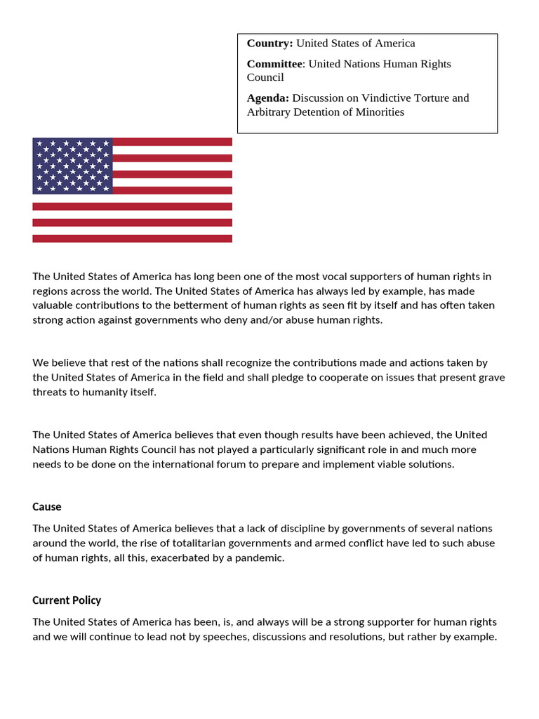 Position Paper United States of America UNHRC | PDF | Human Rights ...
