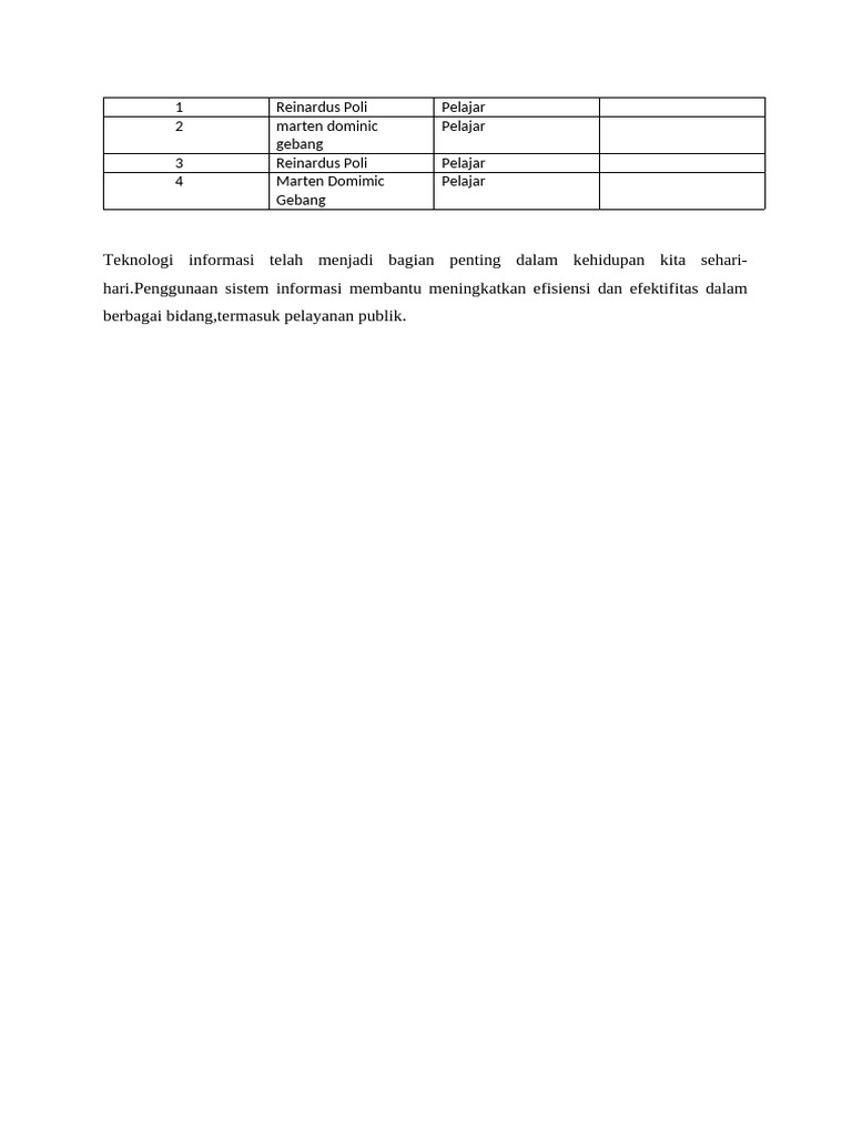 Tabel Kelas 7B | PDF