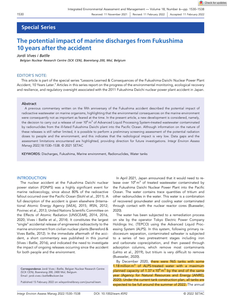 Fukushima Marine Discharges Impact Study | PDF | Radiation Protection ...