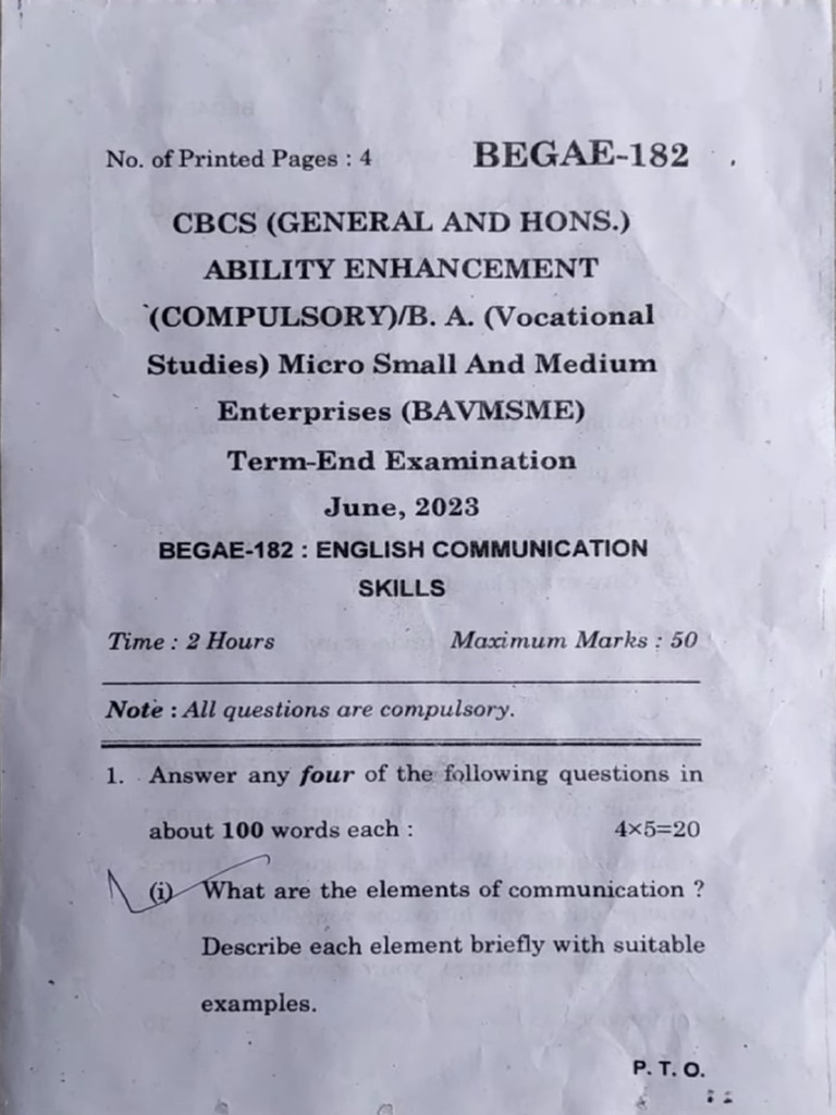 BEGAE 182 - Question Paper-JUNE 2023 | PDF