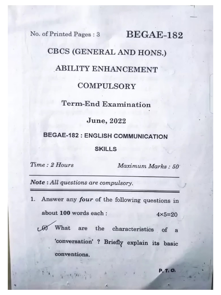 BEGAE 182 - Question Paper-JUNE 2022 | PDF