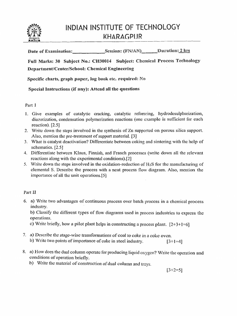 CH30014 Chemical Process Technology MA 2022 | PDF