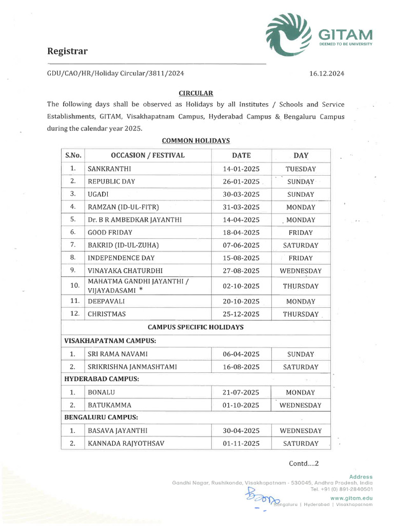 Holiday Circular - 2025 | PDF