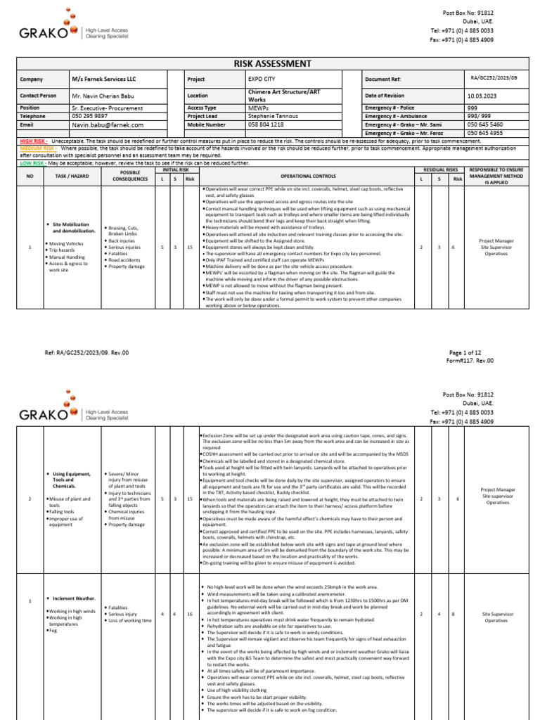 09-Risk Assessment-Art Sculptures | PDF | Shift Work | Safety