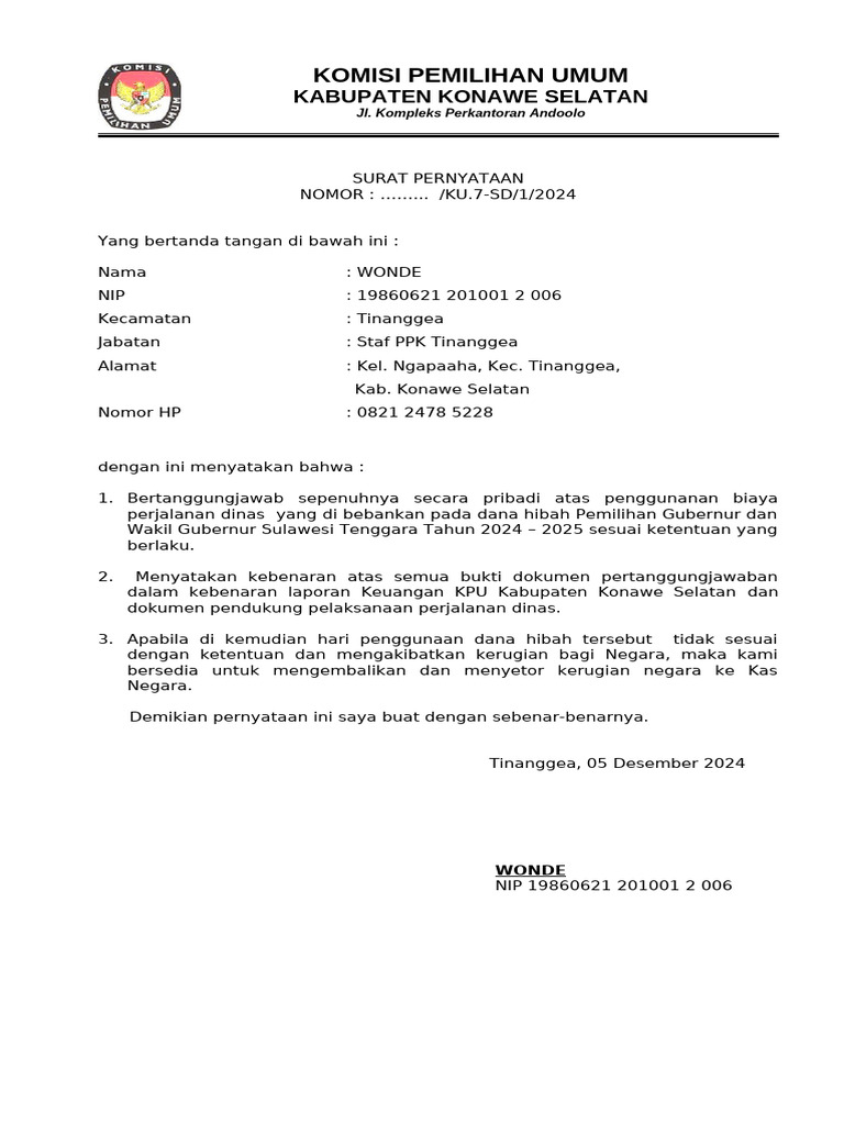 Surat Pernyataan PPK Dan Sekretariat | PDF