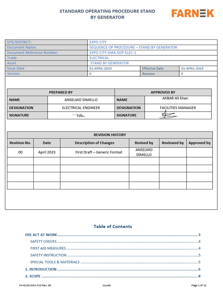 Generator - SOP | PDF | Electrical Substation | Power Supply