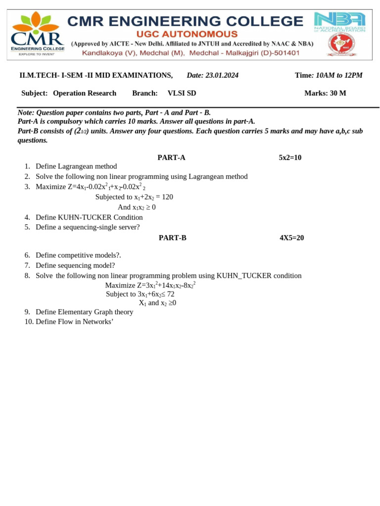 OR - VLSI Mid2 - 2024 | PDF