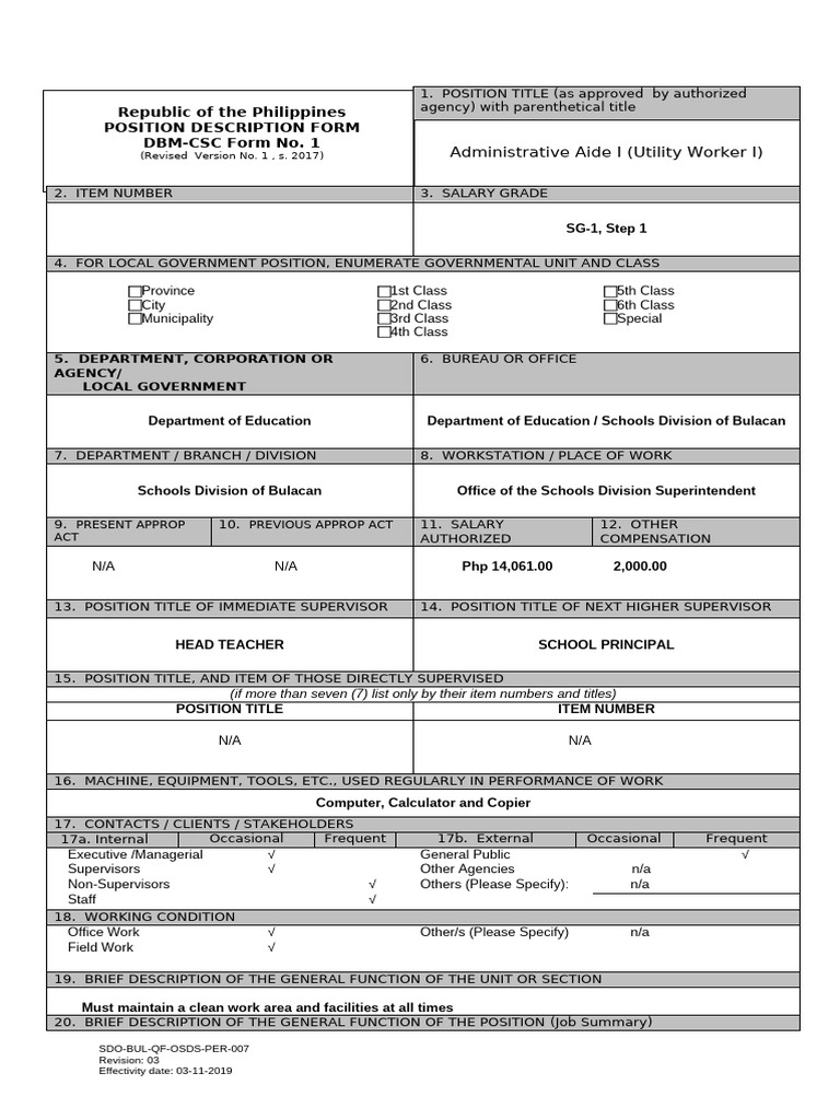 Position Decription Form UTILITY WORKER | PDF | Business