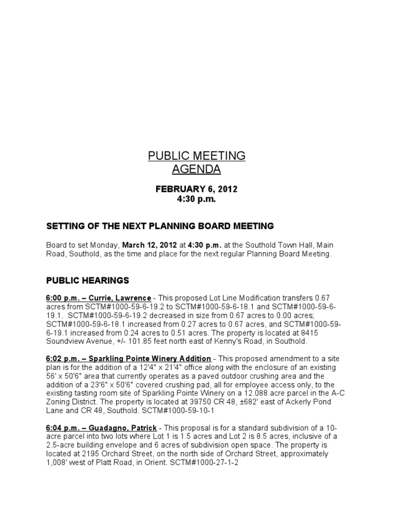 Southold Town Planning Board Meeting Agenda Feb. 6, 2012 | PDF | Land ...