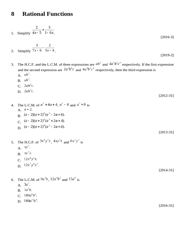 Ch.8 Rational Functions | PDF