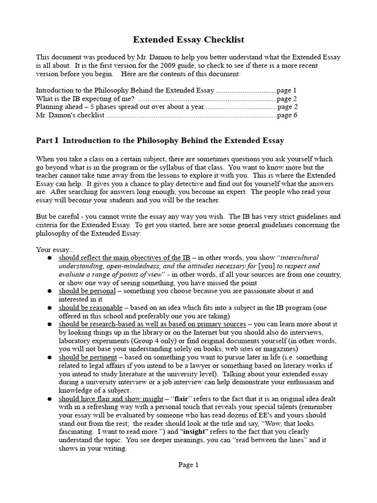 MR Damon Extended Essay Checklist 2009 | PDF | Citation | Essays