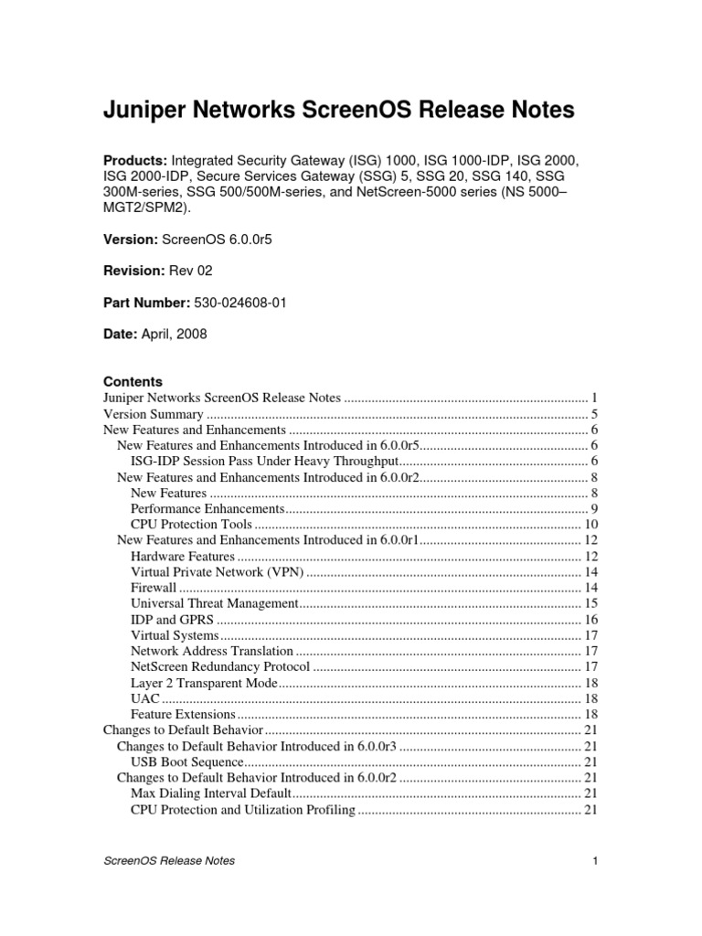 Release Notes ScreenOS 6.0.0r5 Rev 02 | PDF | Usb Flash Drive | Instant ...