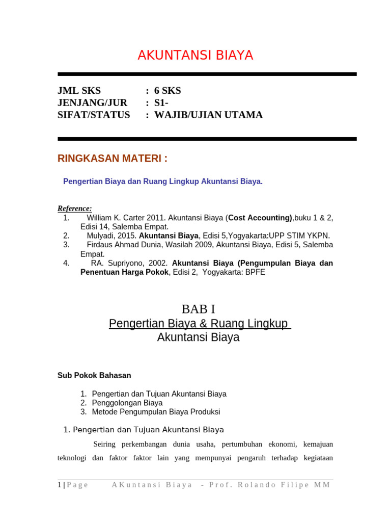 Modul Akuntansi Biaya 2024 | PDF