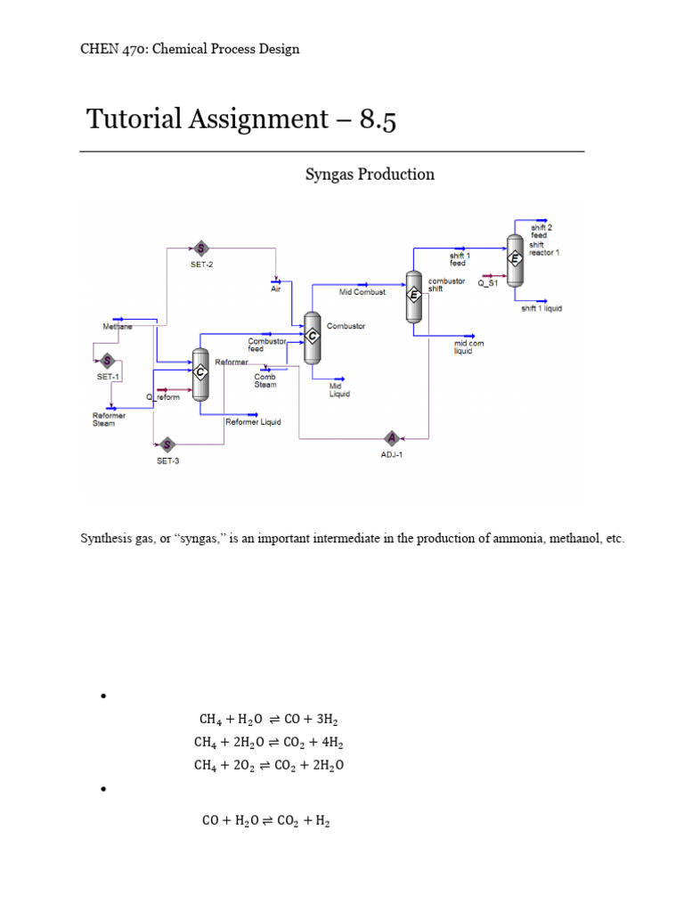 Tutorial 8.5 - Syngas Production (1) | PDF | Methane | Chemical Reactions